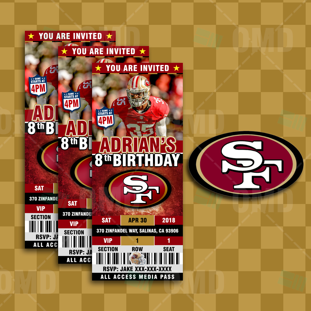 Sports Invites San Francisco 49ers Ticket Style Sports Party Invitations