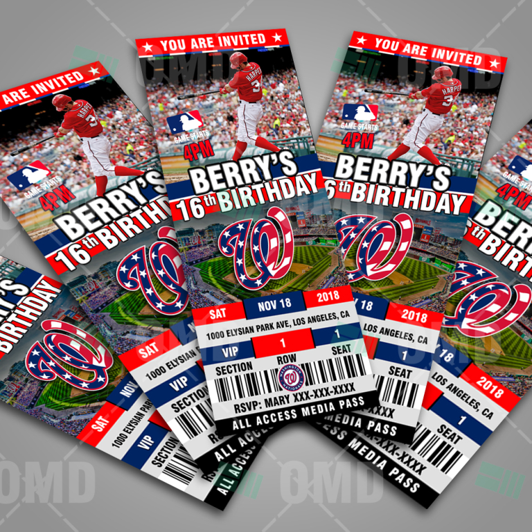 Washington Nationals Ticket Style Sports Party Invitations – Sports Invites