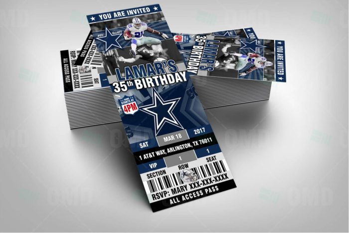 Dallas Cowboys Sports Party Invitations Ticket Style – Sports Invites