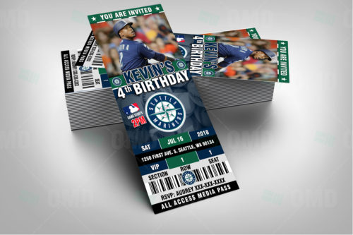 Seattle Mariners Ticket Style Sports Party Invitations – Sports Invites