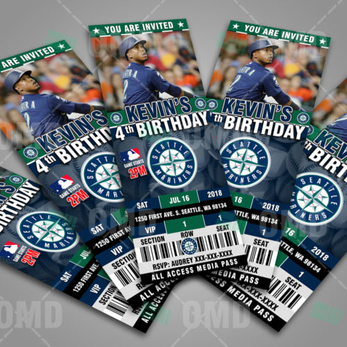 Seattle Mariners Ticket Style Sports Party Invitations – Sports Invites