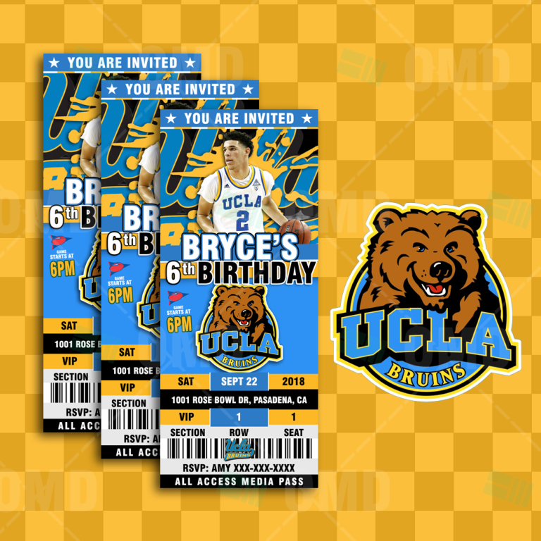 UCLA Bruins Ticket Style Sports Party Invitations – Sports Invites