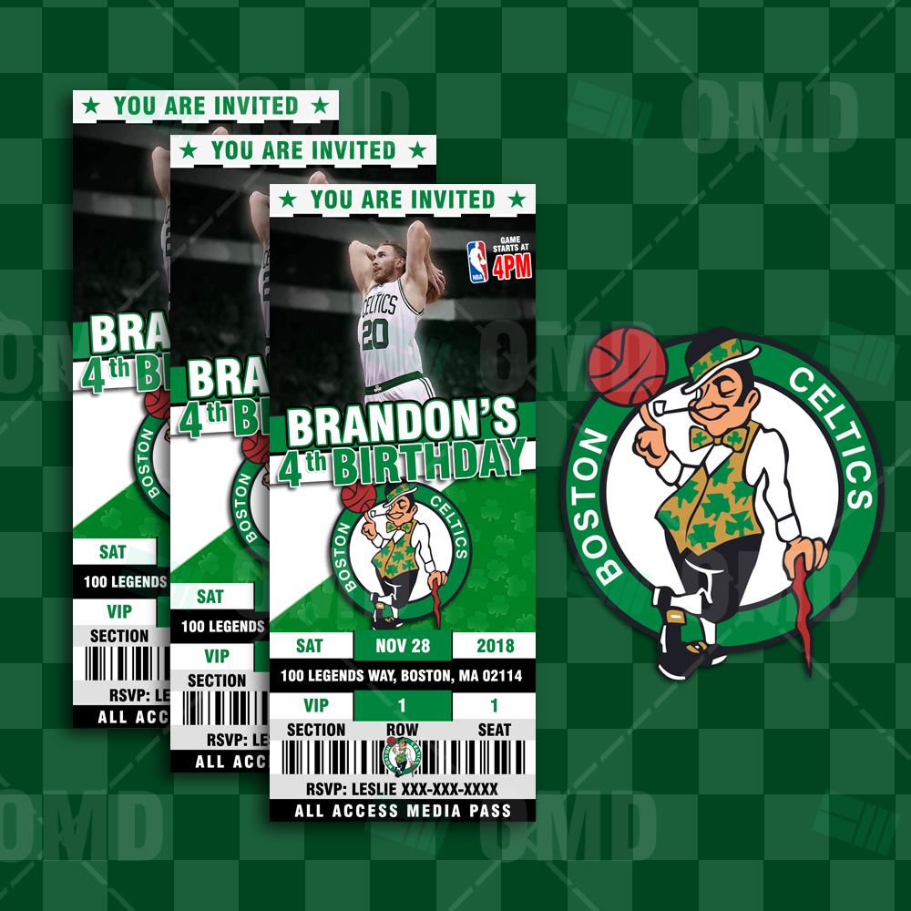 Boston Celtics Ticket Style Sports Party Invitations Sports Invites