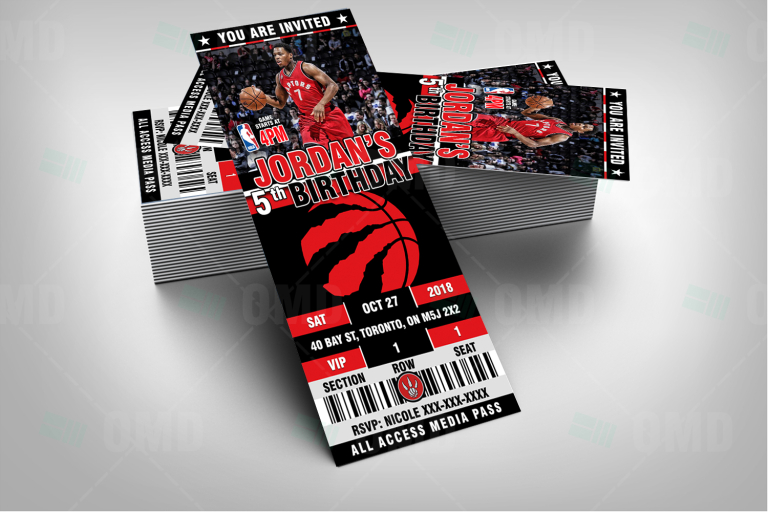 Toronto Raptors Ticket Style Sports Party Invites – Sports Invites